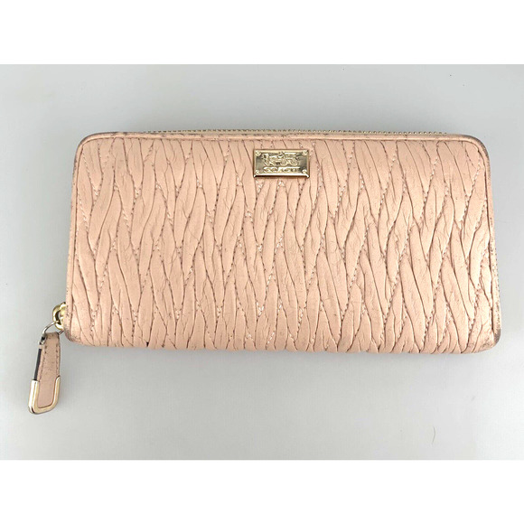 Coach | Bags | Coach Wallet Zip Around Pink Leather Accordion Organizer ...